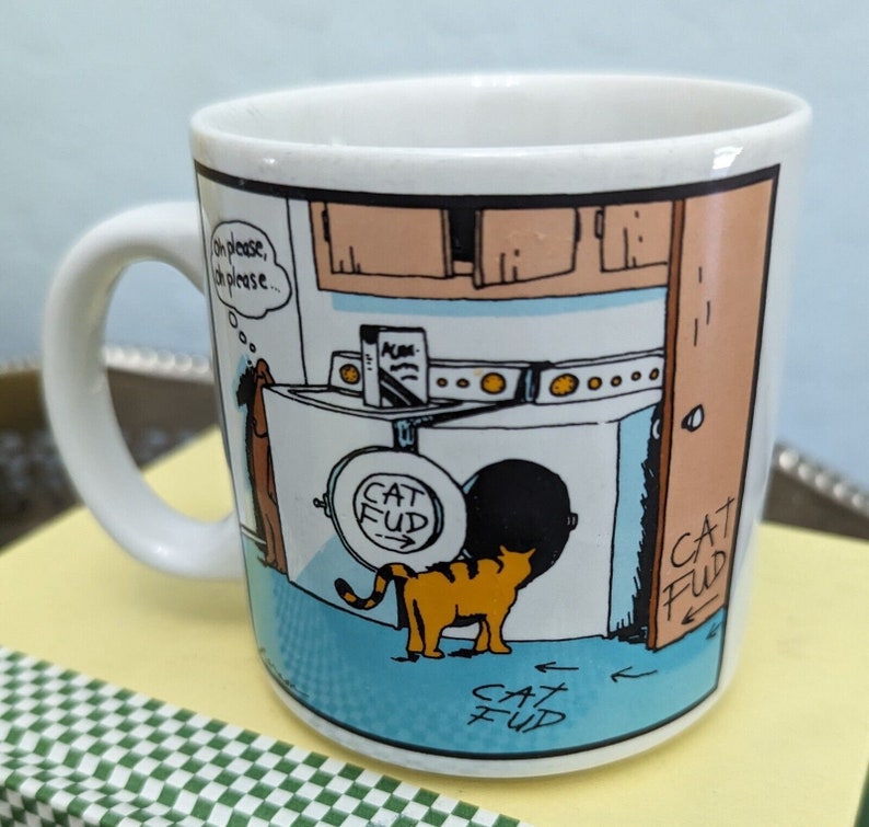 Vintage 1985 the Far Side Dog Vs Cat Coffee Cup Mug Gary Larson Cat Fud ...