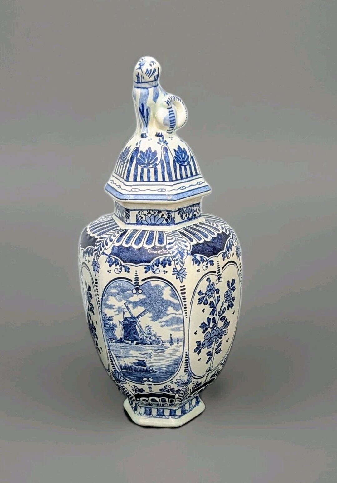 Delft Royal Sphinx by Boch Foo Dog Lidded Vase Vintage Ginger Jar 13 ...