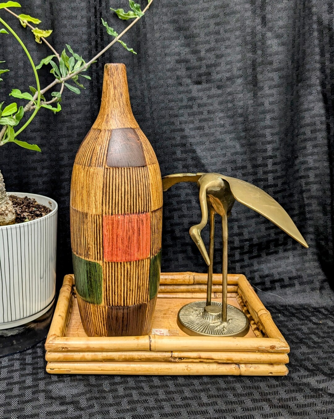 Unique Wood Look Ceramic Checkerboard Vase 1960's MCM - Etsy