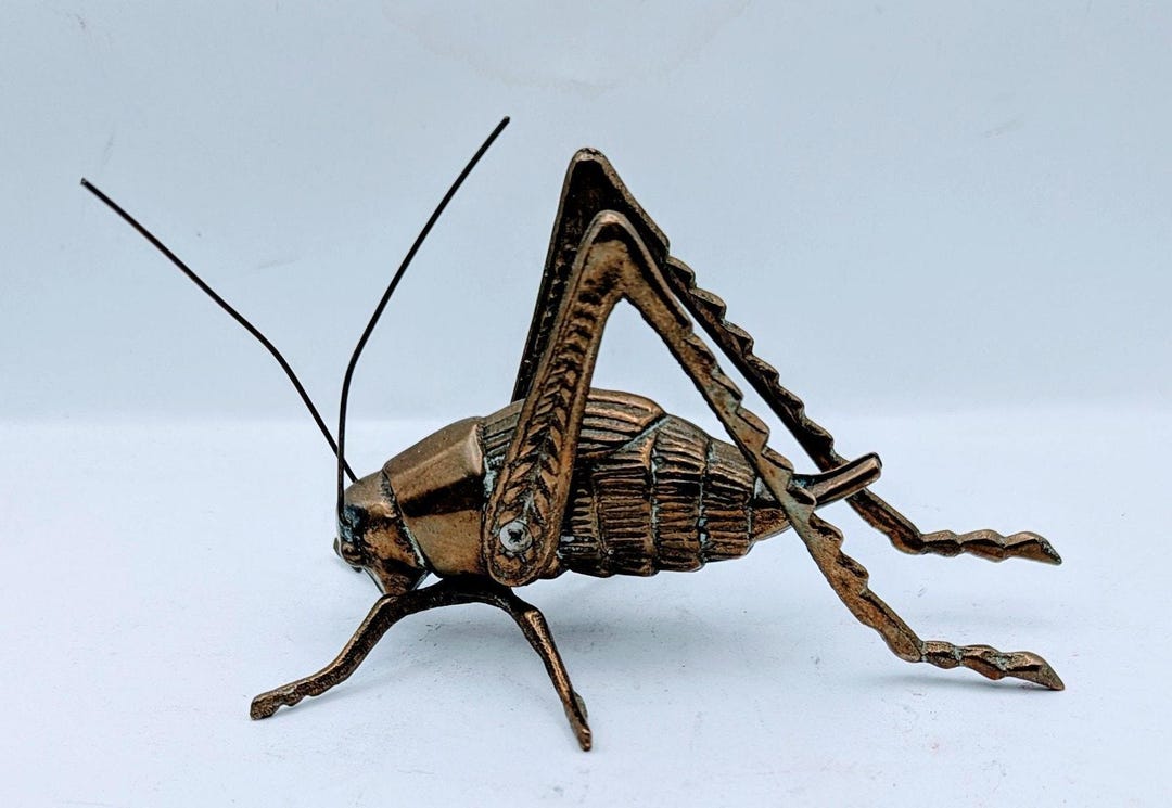 Vintage Brass Grasshopper Figurine Paperweight Cricket 6" Hearth Good ...