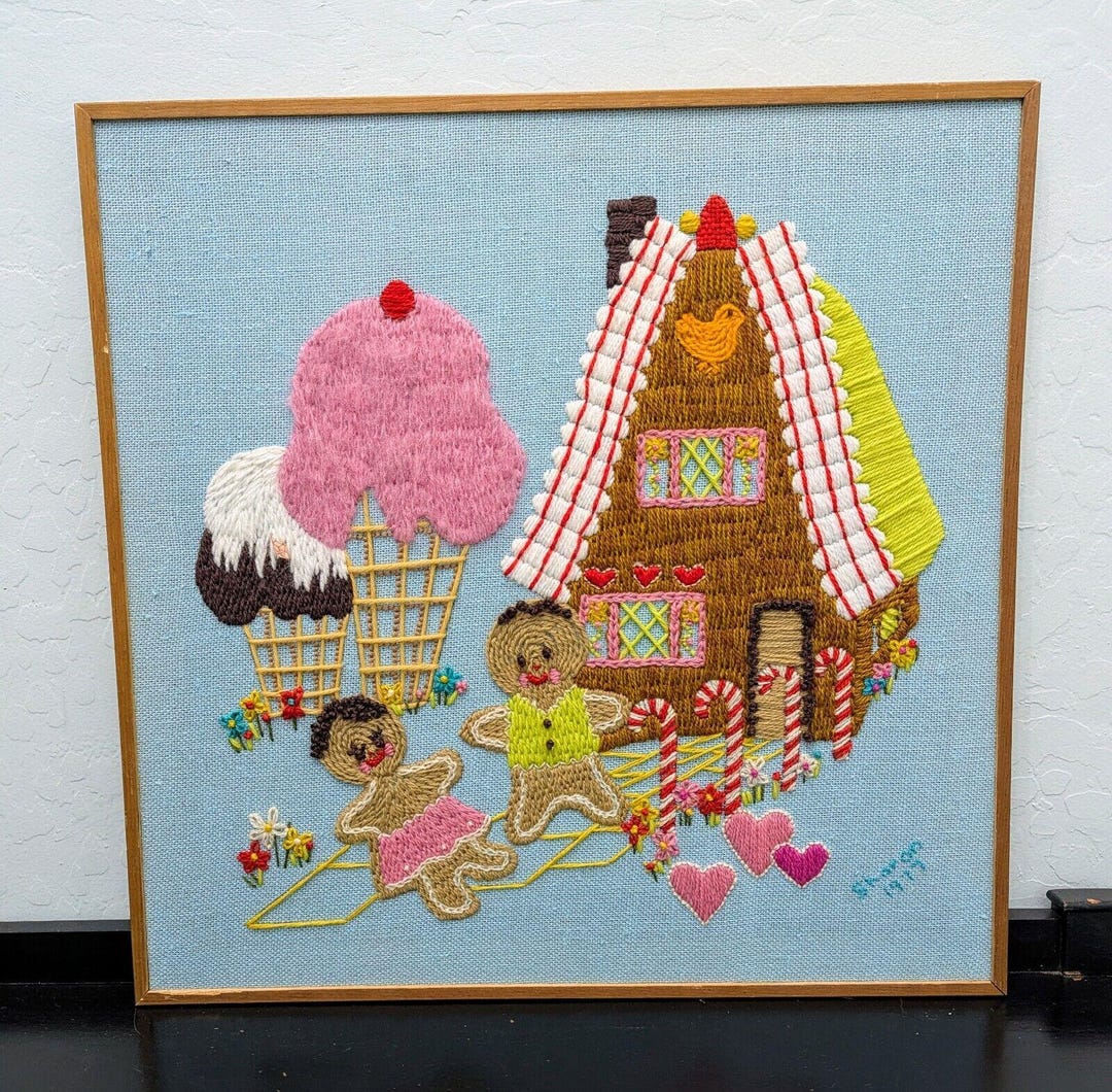Rare Mcclean Gingerbread House Crewel Embroidery Art Candy Lane ...