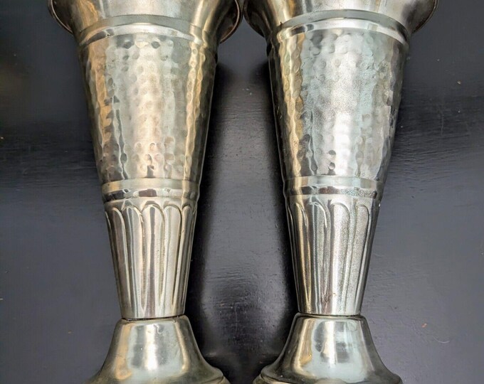 VTG Pair of Hammered & Fluted 11" Silver Metal Vases Maderazzo Vintage ...
