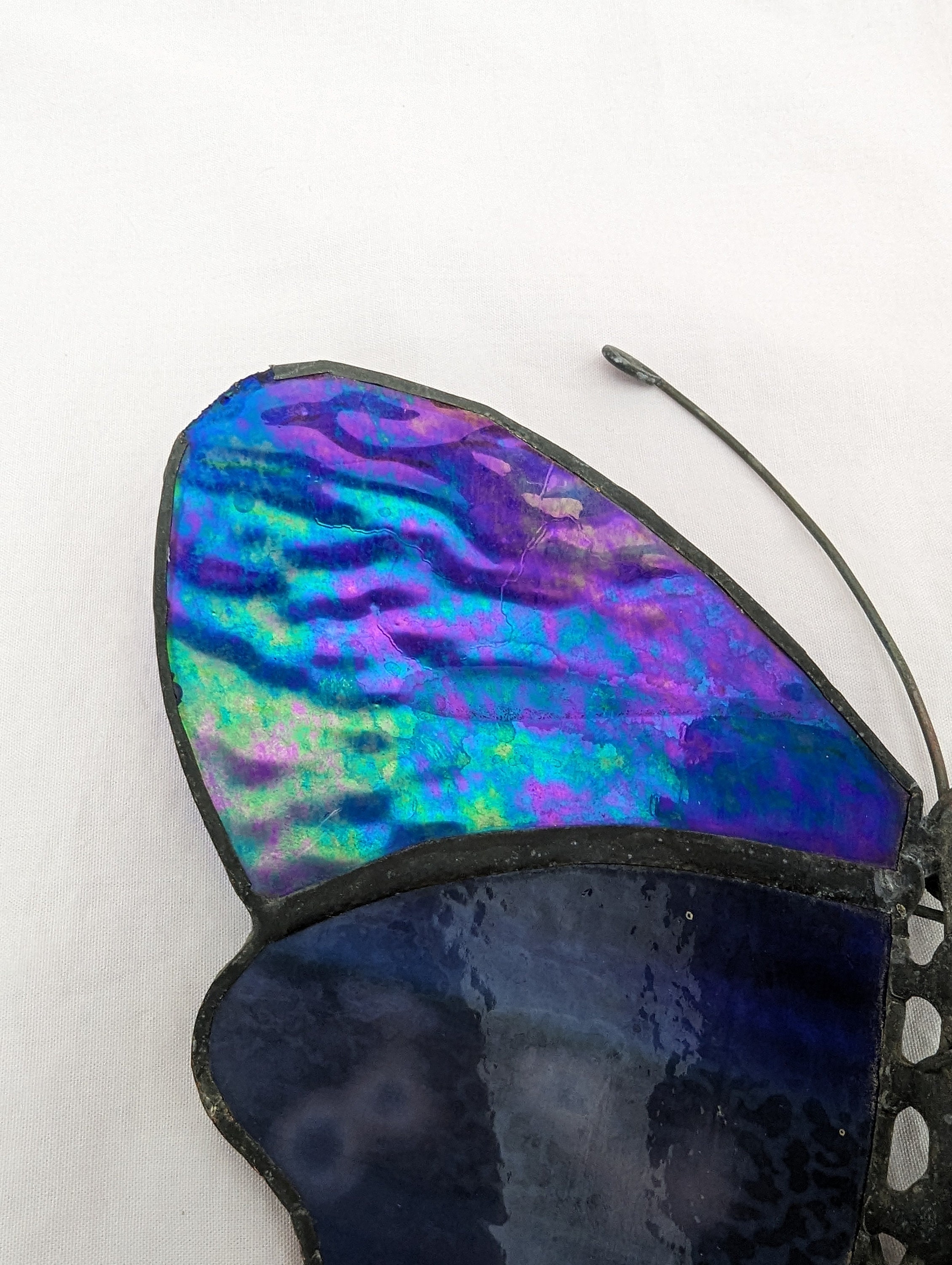 Butterfly Stained Glass Sun Catcher Blue Iridescent Signed Art - Etsy