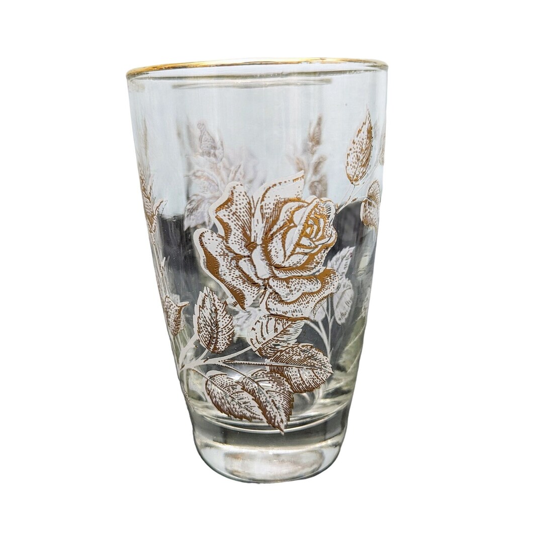 4 Mid Century Libbey ROSE BOUQUET Tumblers Drinking Glasses White & Gold 5.25" - Etsy