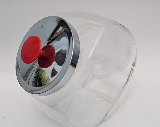 General Store Counter Slanted Glass Penny Candy Jar Metal Lid Vintage ...