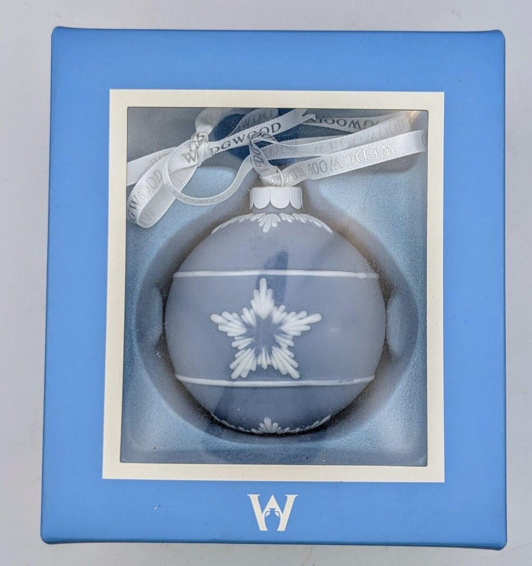 Wedgwood Jasperware White Star Relief on Blue Ball Ornament in Original ...