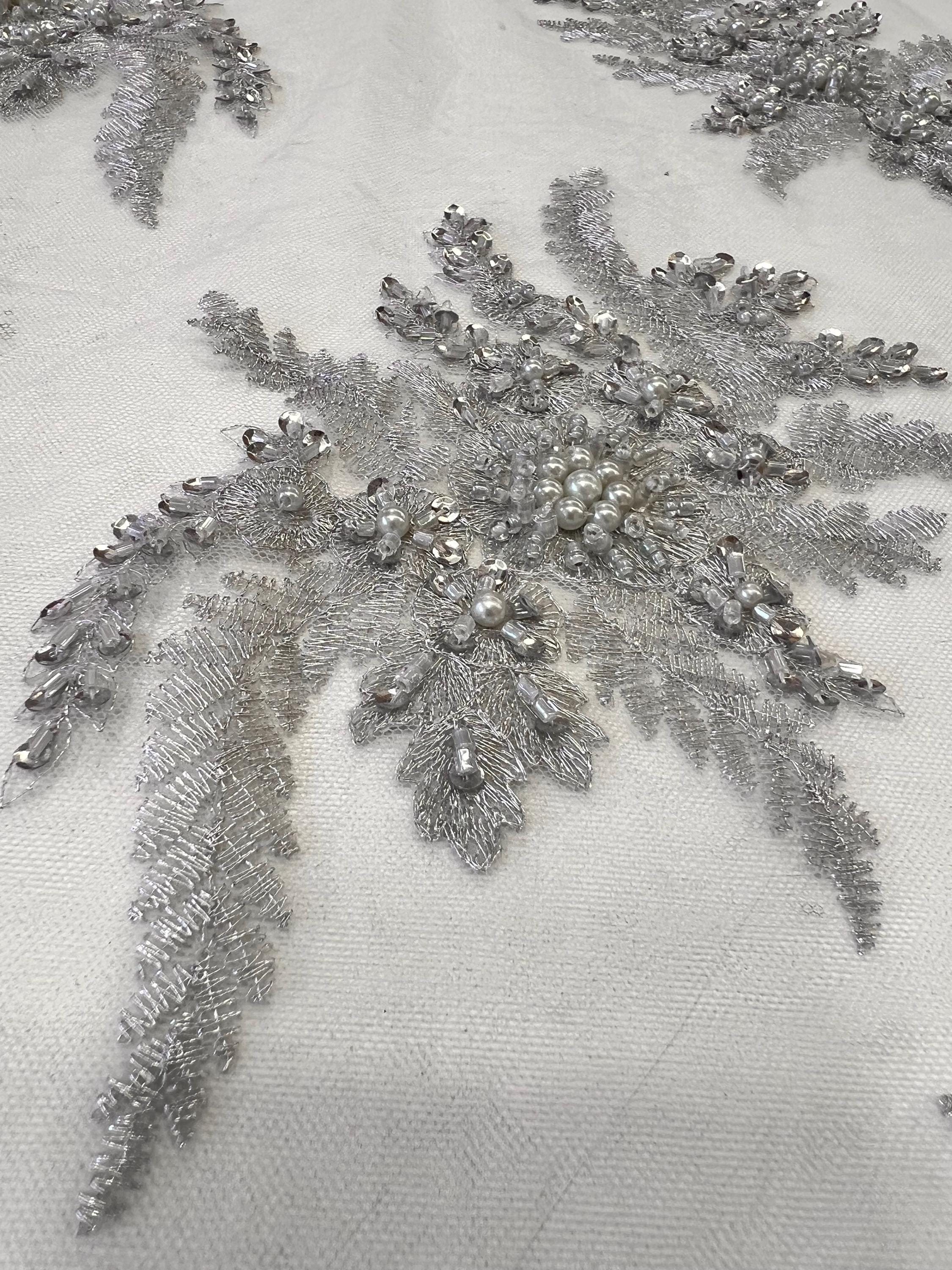 Hand Beaded Double Border Silver Embroidery Lace - Etsy