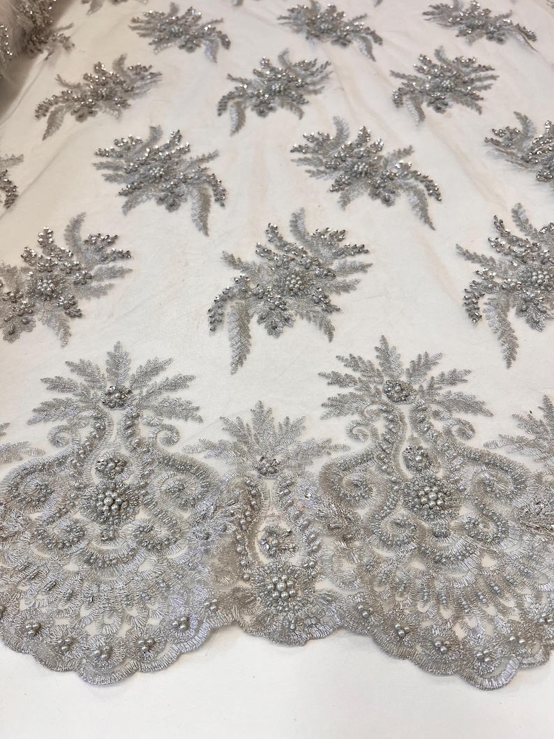 Hand Beaded Double Border Silver Embroidery Lace - Etsy
