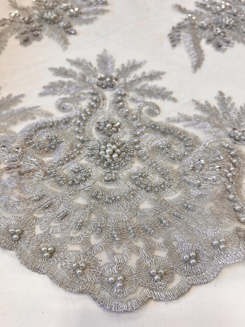 Hand Beaded Double Border Silver Embroidery Lace - Etsy