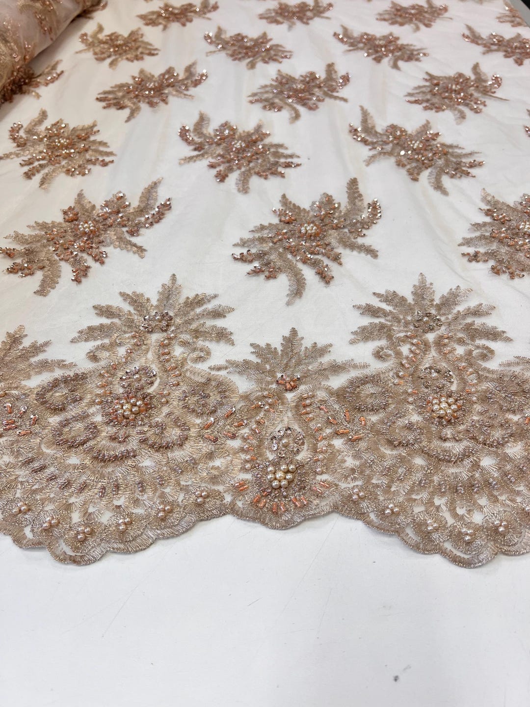 Hand Beaded Double Border Champagne Lace - Etsy
