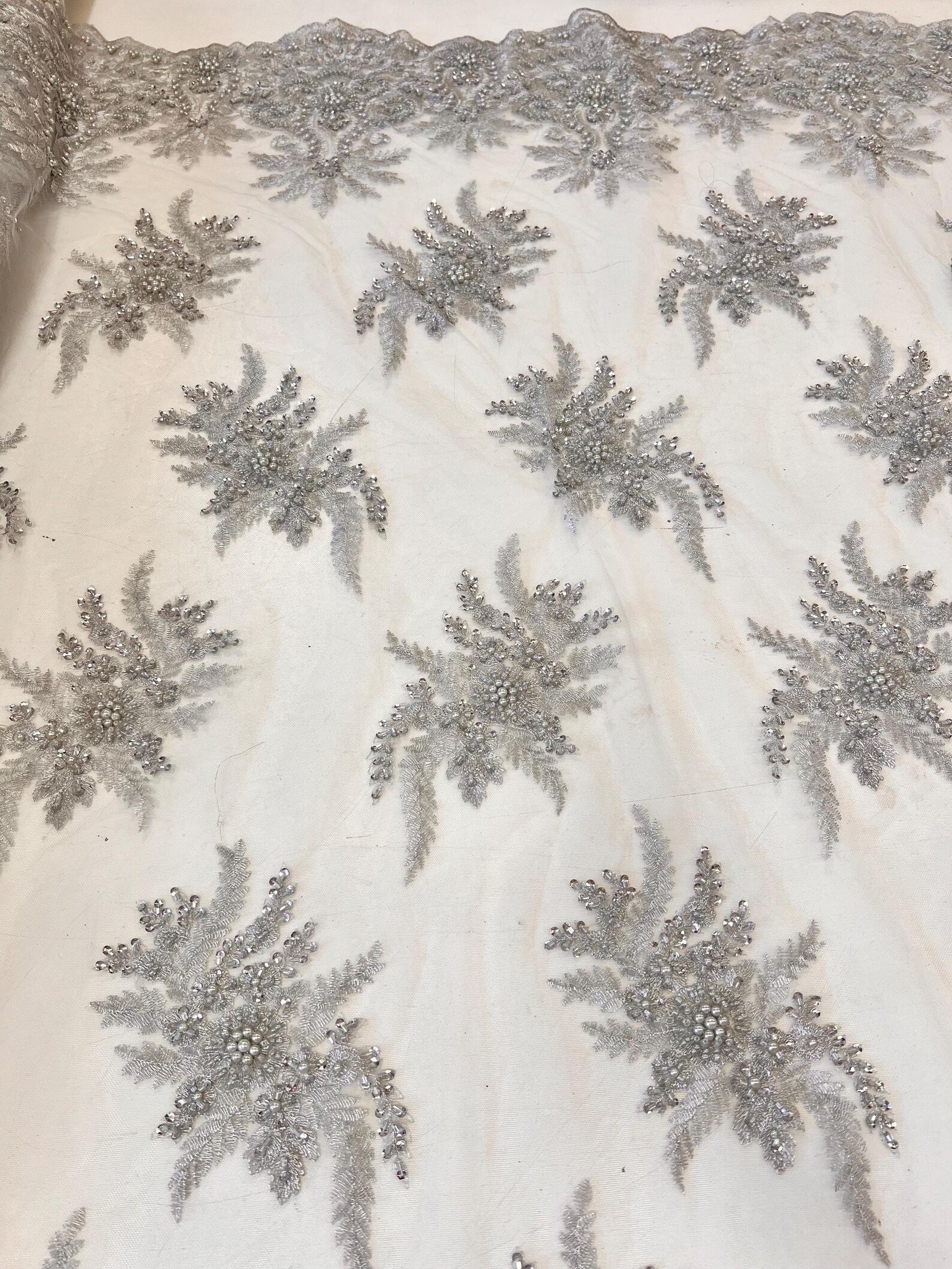 Hand Beaded Double Border Silver Embroidery Lace - Etsy