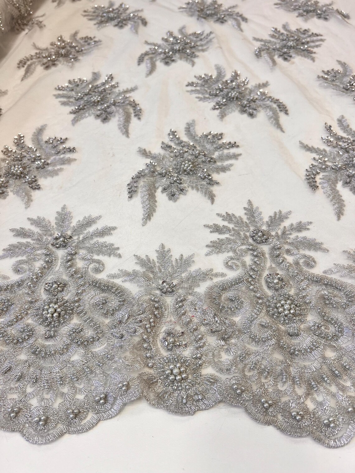 Hand Beaded Double Border Silver Embroidery Lace - Etsy