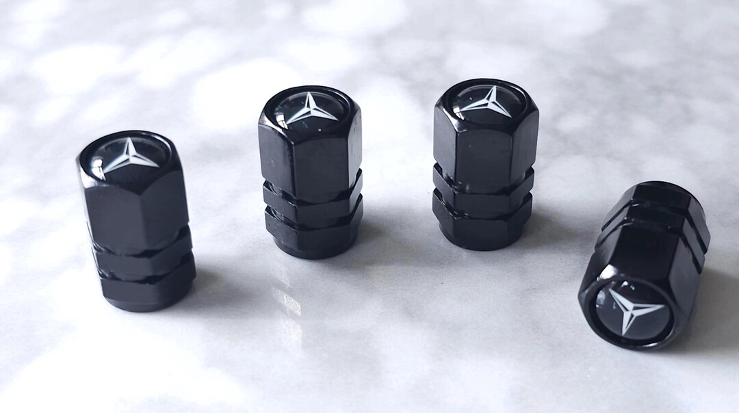 4 X MERCEDES BENZ Black Tyre Valve Caps Suitable for MERCEDES Series ...