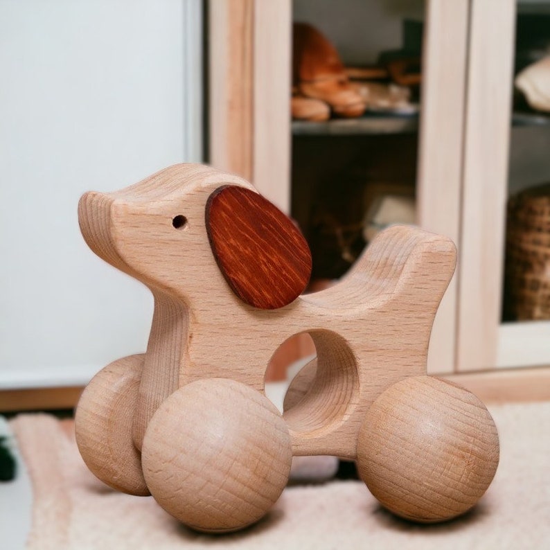 Montessori Baby Wooden Animals on Wheels, Toddlers Wooden Push Car Toys ...