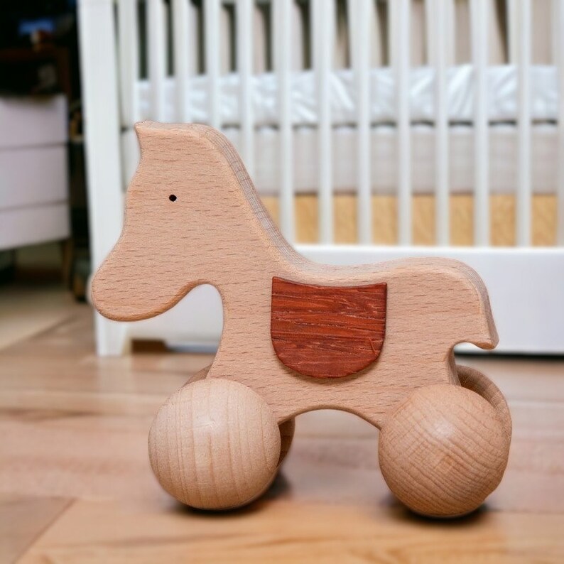Montessori Baby Wooden Animals on Wheels, Toddlers Wooden Push Car Toys ...