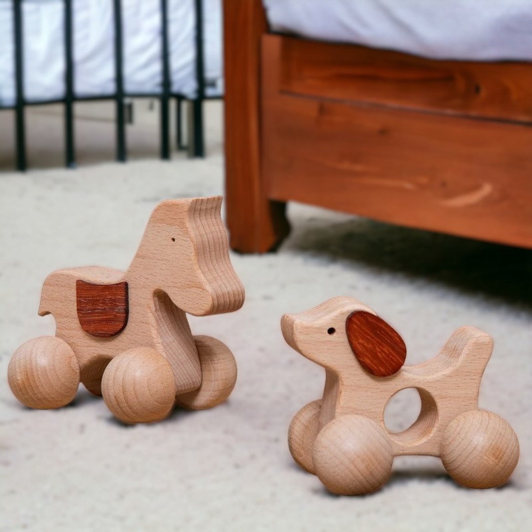 Montessori Baby Wooden Animals on Wheels, Toddlers Wooden Push Car Toys ...
