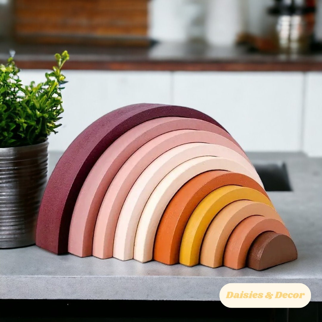 Montessori Wooden Rainbow Stacker Toy, Wooden Building Blocks for ...