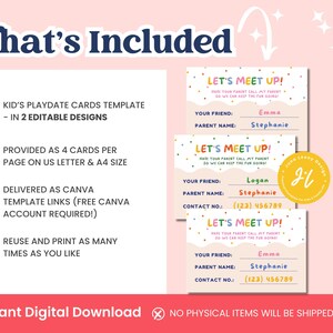 Kids Play Date Cards Editable Calling Card Boy, Customizable Playdate ...