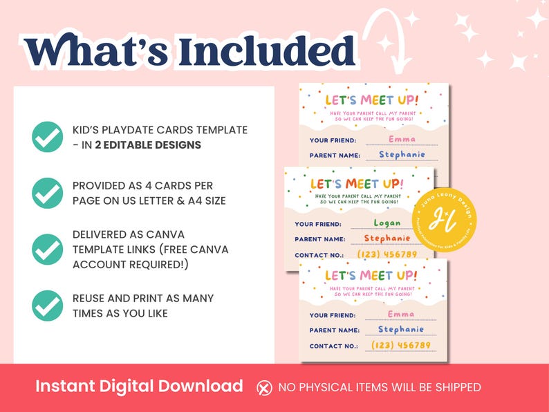 Kids Play Date Cards Editable Calling Card Boy, Customizable Playdate ...