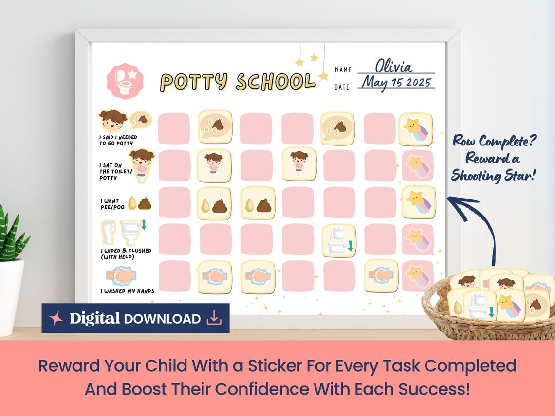 Potty Training Chart for Girls Printable Toddler Reward Sticker Chart ...