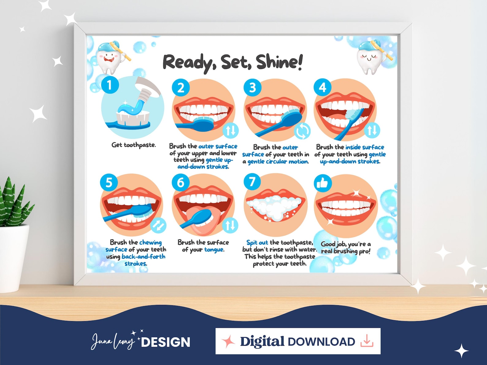 Teeth Brushing Learning Poster for Kids, Dental Hygiene Chart, Oral ...