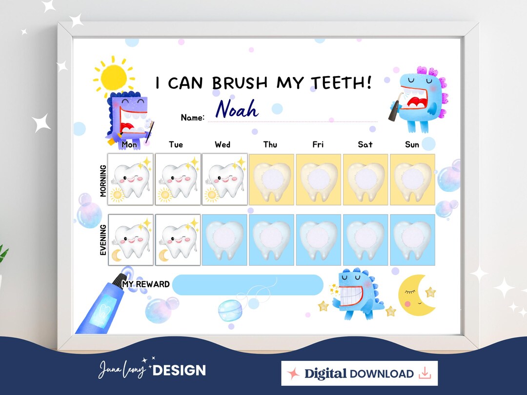 Brushing Chart Printable Teeth Brush Chart Rewards Chart Dinosaur ...
