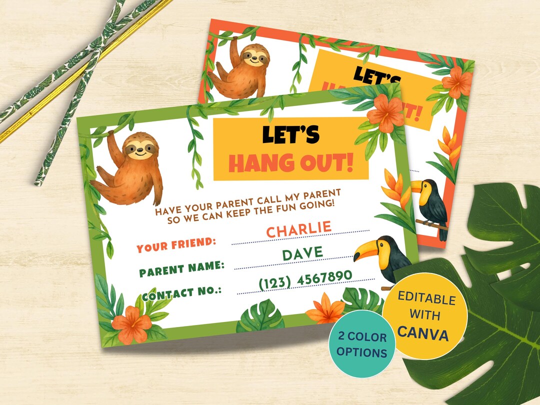 Summer Playdate Cards Editable Calling Cards for Kids Contact Card ...