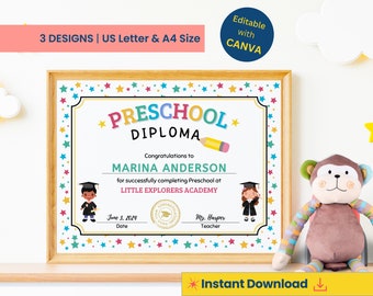 EDITABLE PRESCHOOL CERTIFICATE, Preschool Graduation Diploma, Last Day ...