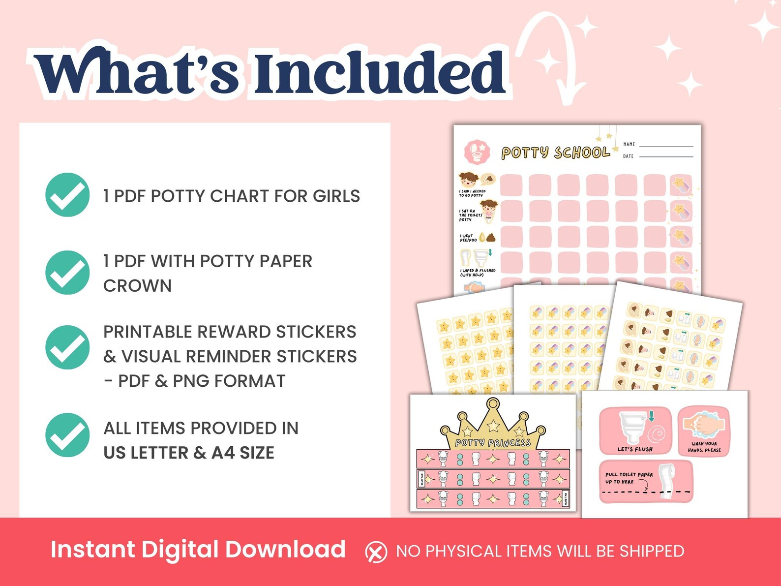 Potty Training Chart for Girls Printable Toddler Reward Sticker Chart ...