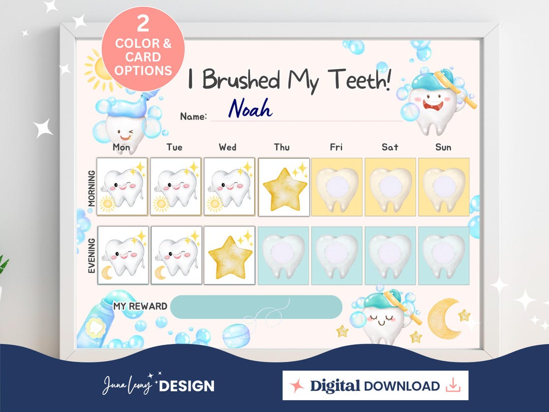 Teeth Brushing Reward Chart, Kids Daily Dental Routine, Motivation ...