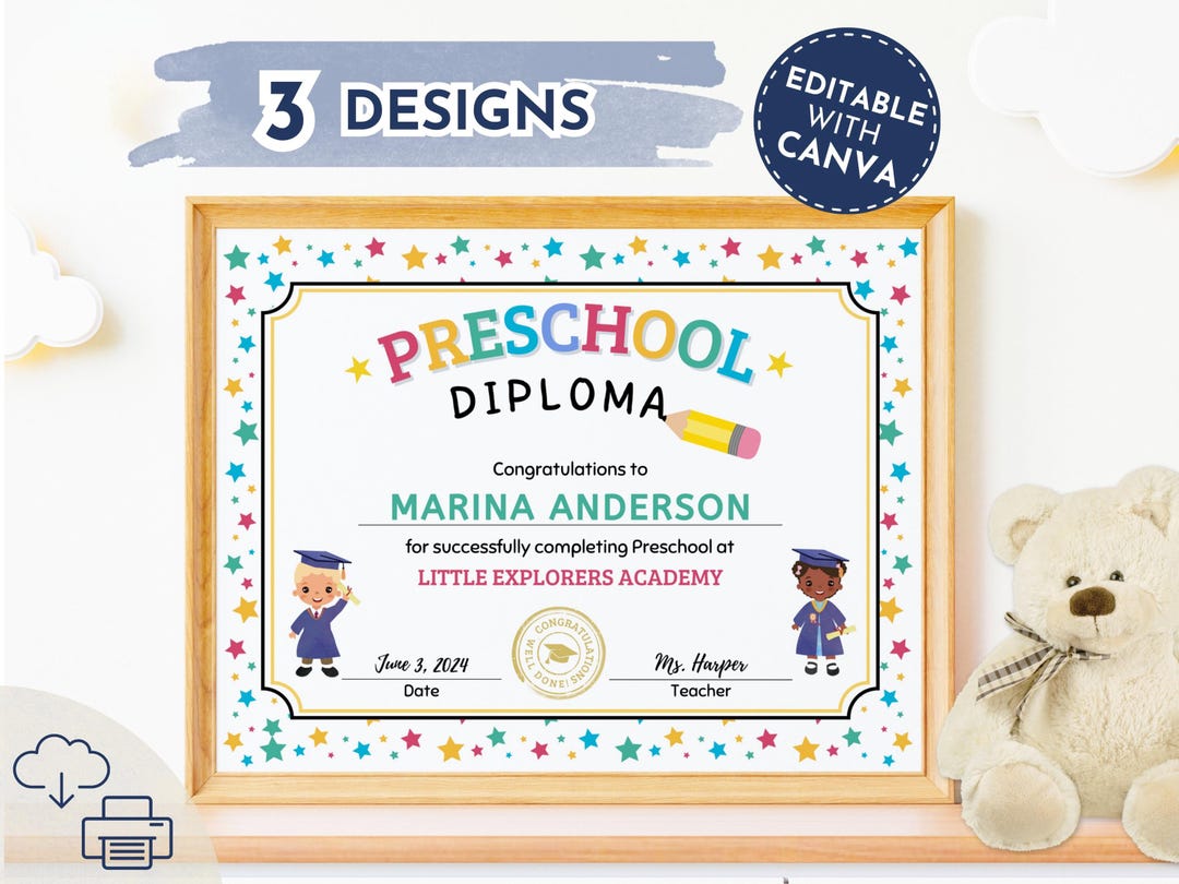 Preschool Graduation Certificate Editable Diploma Template Printable ...