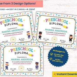 EDITABLE PRESCHOOL CERTIFICATE, Preschool Graduation Diploma, Last Day ...
