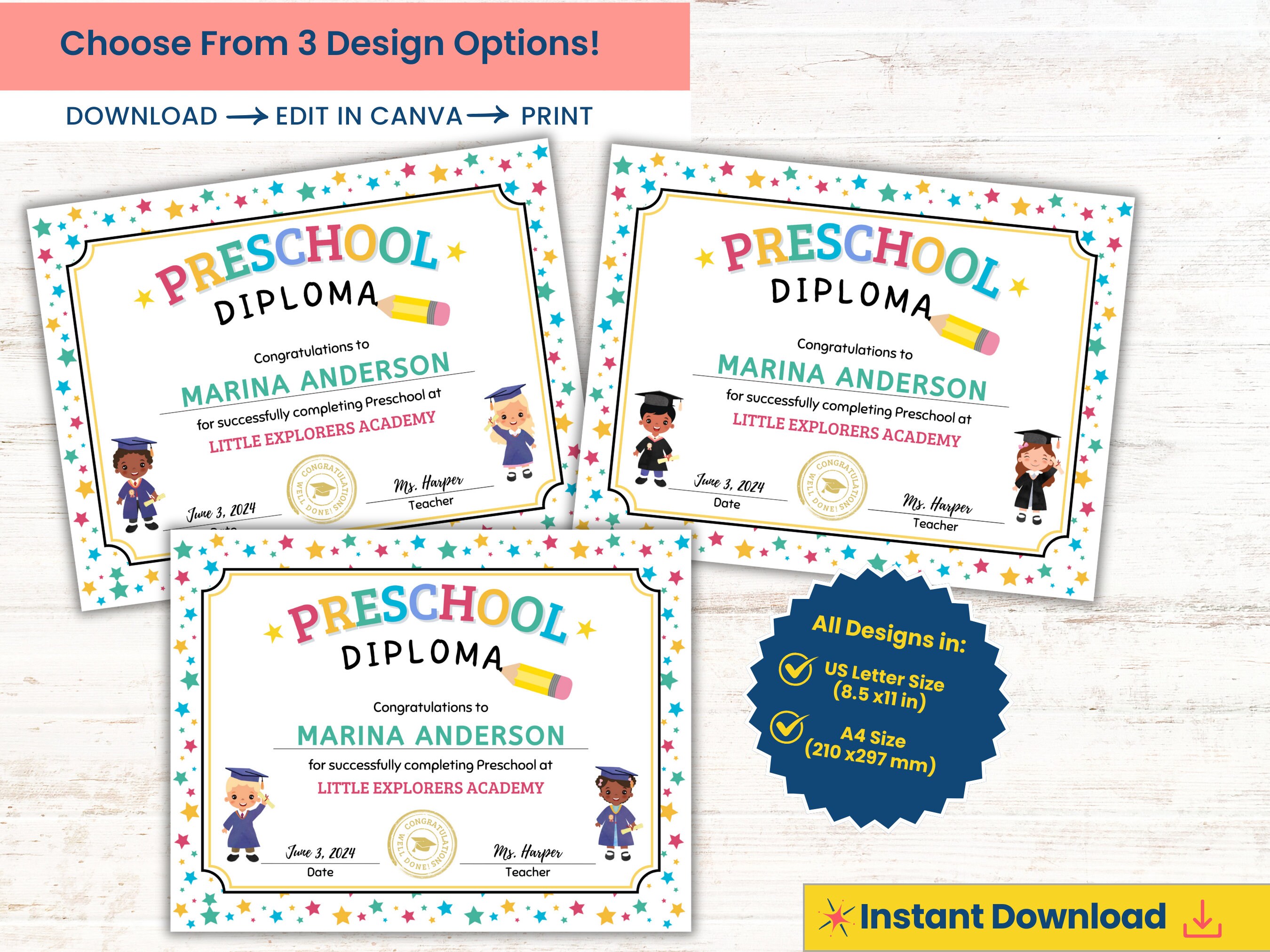 EDITABLE PRESCHOOL CERTIFICATE, Preschool Graduation Diploma, Last Day ...