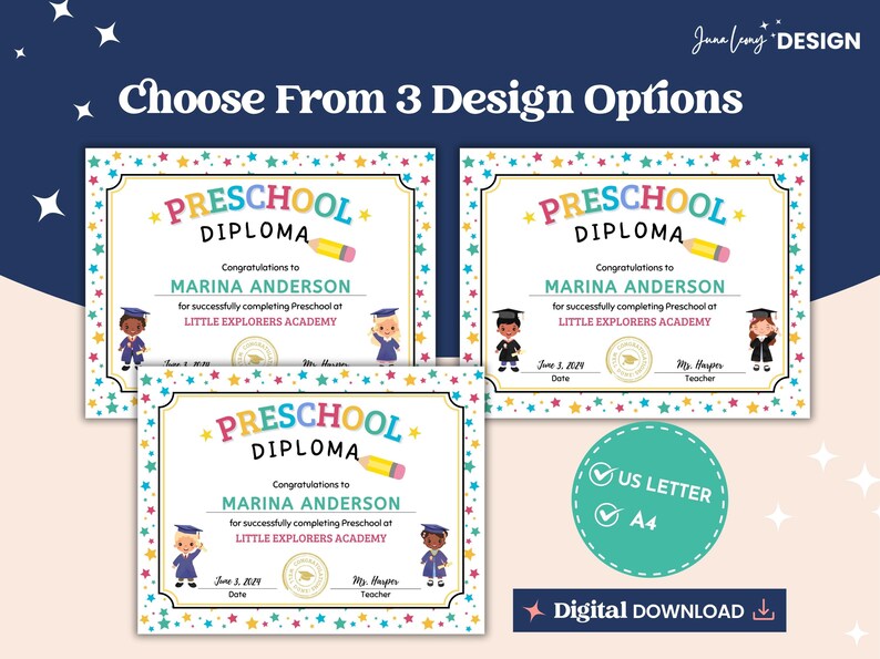 Preschool Graduation Certificate Editable Diploma Template Printable ...