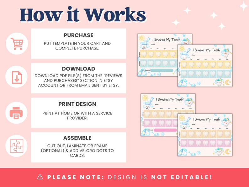 TEETH BRUSH CHART Printable Tooth Brushing Routine & Reward Chart Cards ...