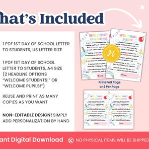 First Day of School Letter From Teacher, Printable Welcome Back to ...