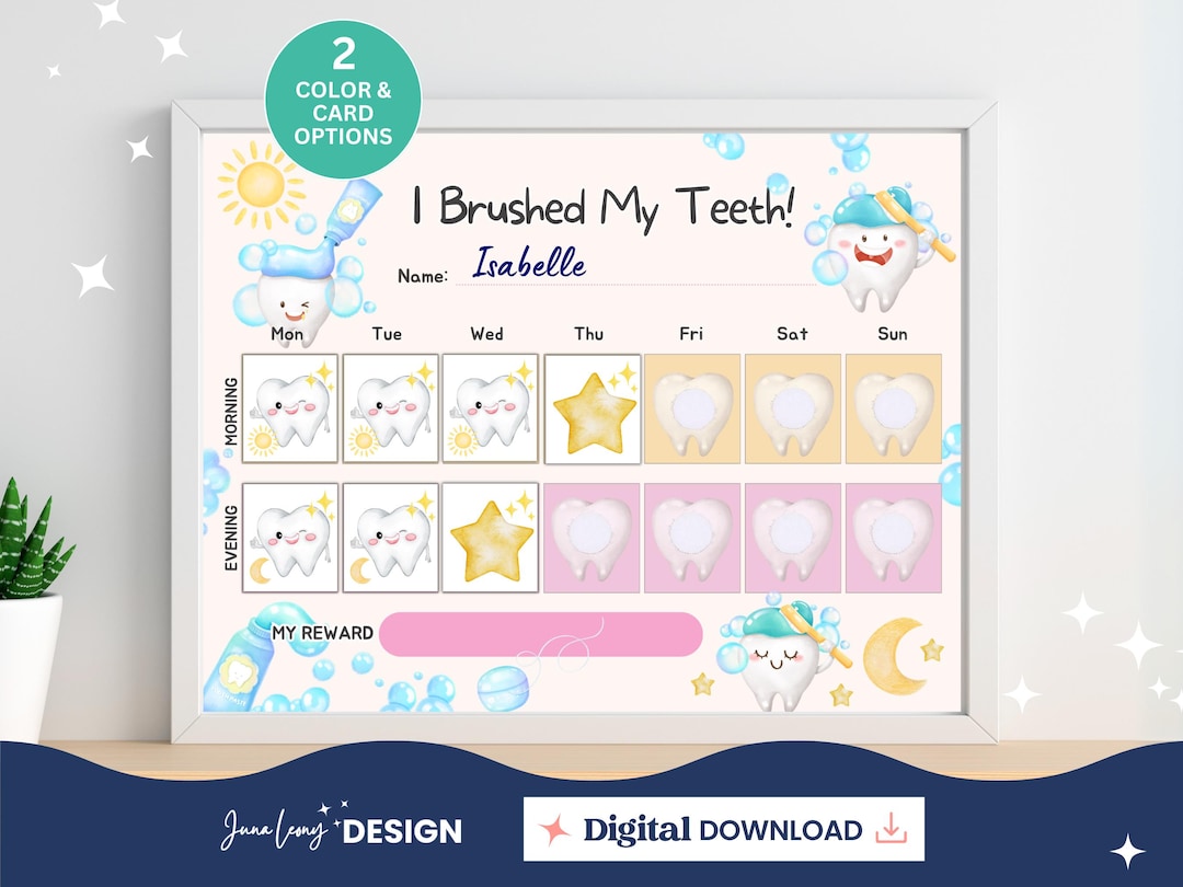 Brush Your Teeth Printable Star Chart for Kids Teeth Brushing Routine ...