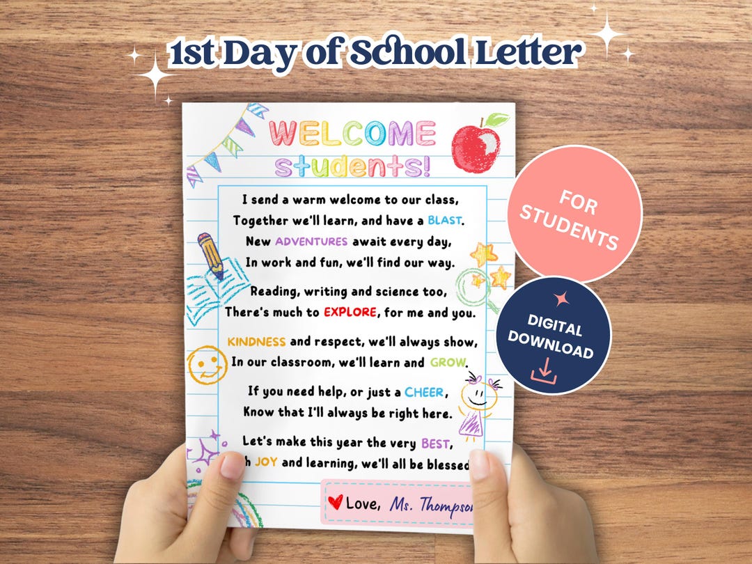 First Day of School Letter From Teacher, Printable Welcome Back to ...