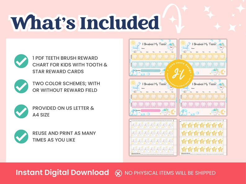 TEETH BRUSH CHART Printable Tooth Brushing Routine & Reward Chart Cards ...