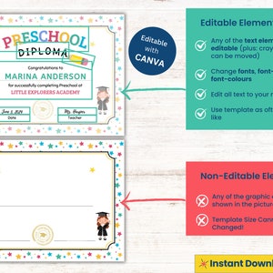 EDITABLE PRESCHOOL CERTIFICATE, Preschool Graduation Diploma, Last Day ...