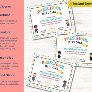 EDITABLE PRESCHOOL CERTIFICATE, Preschool Graduation Diploma, Last Day ...