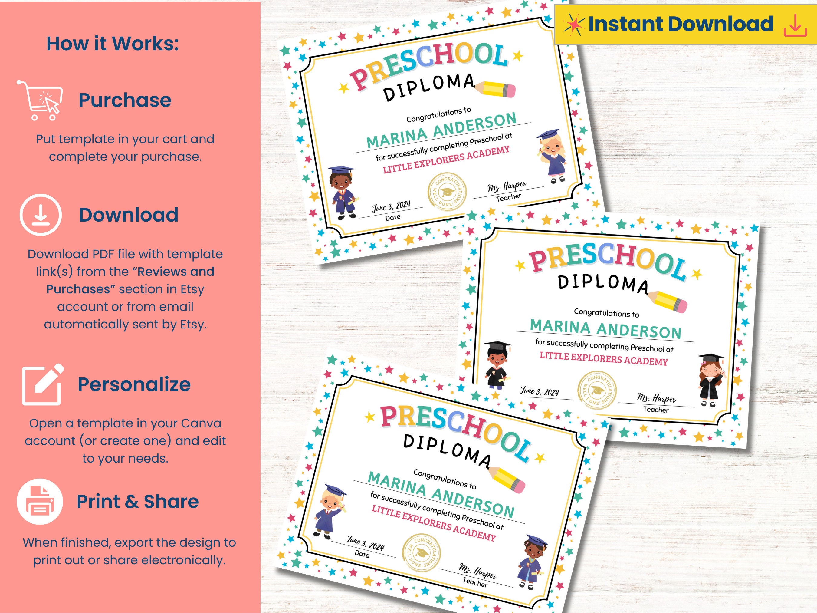 EDITABLE PRESCHOOL CERTIFICATE, Preschool Graduation Diploma, Last Day ...