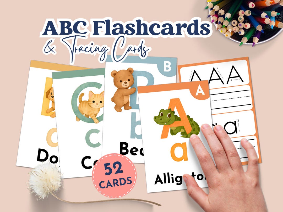 Animal Alphabet Flashcards Kids Tracing Letters Animal ABC Practice ...