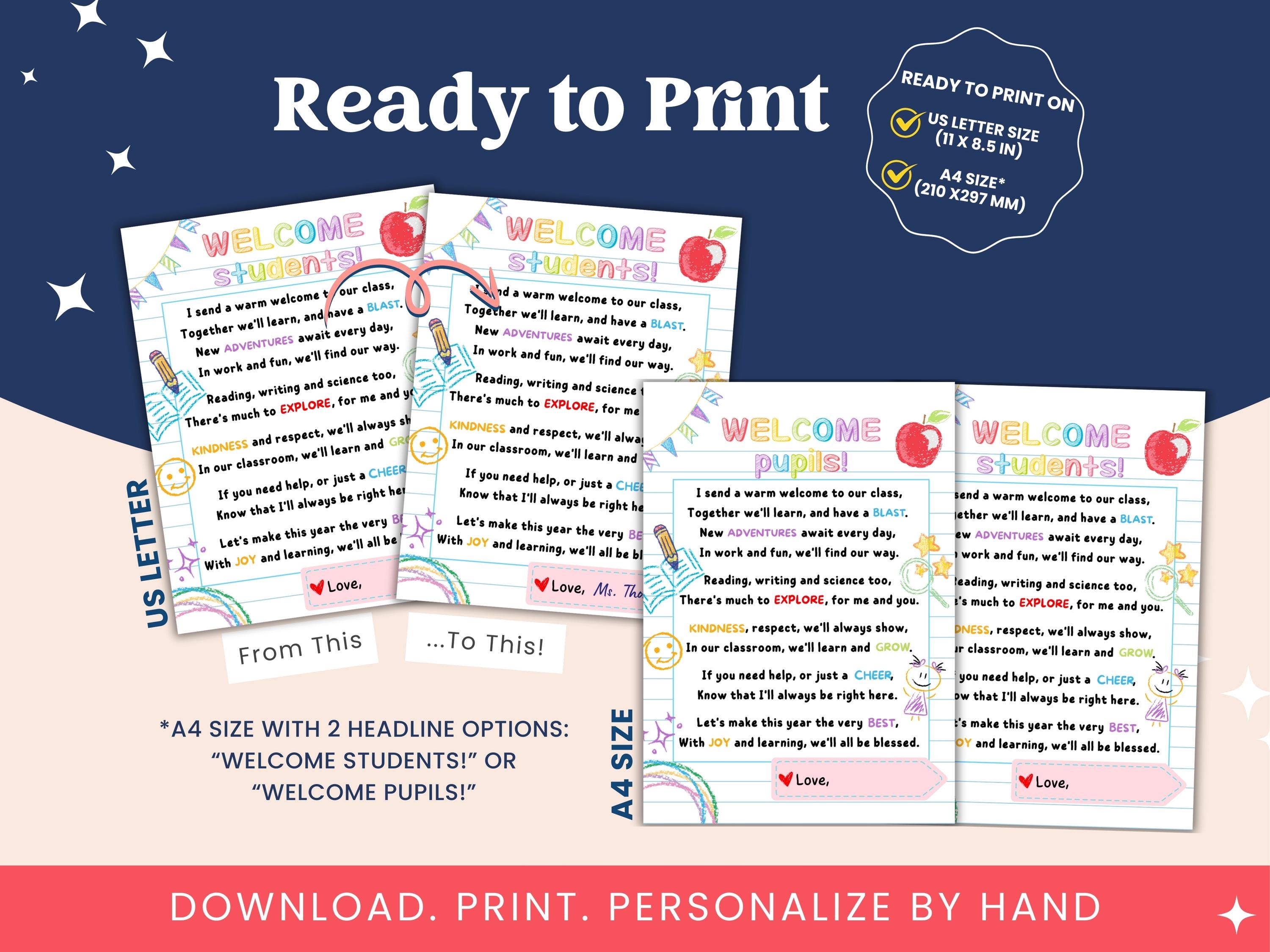 First Day of School Letter From Teacher, Printable Welcome Back to ...