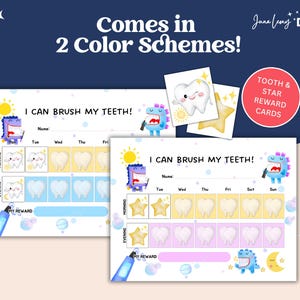 Dinosaur Tooth Care Habit Tracker Printable Star Reward Chart for Kids ...