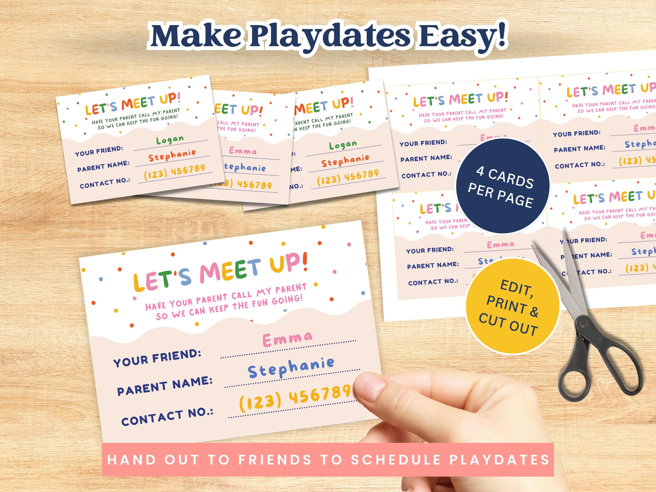 Kids Play Date Cards Editable Calling Card Boy, Customizable Playdate ...
