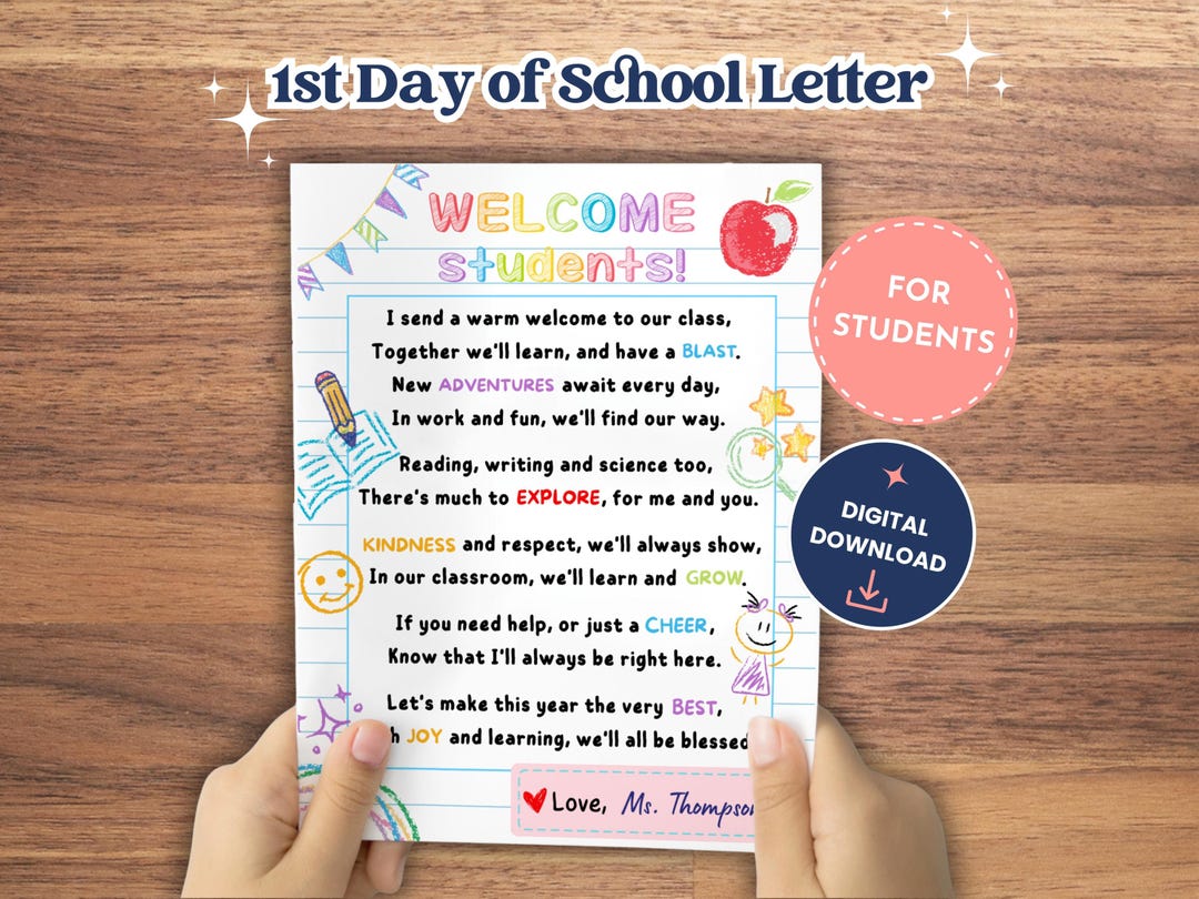 First Day of School Letter From Teacher, Printable Welcome Back to ...