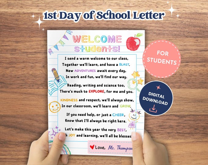 First Day of School Letter From Teacher, Printable Welcome Back to ...
