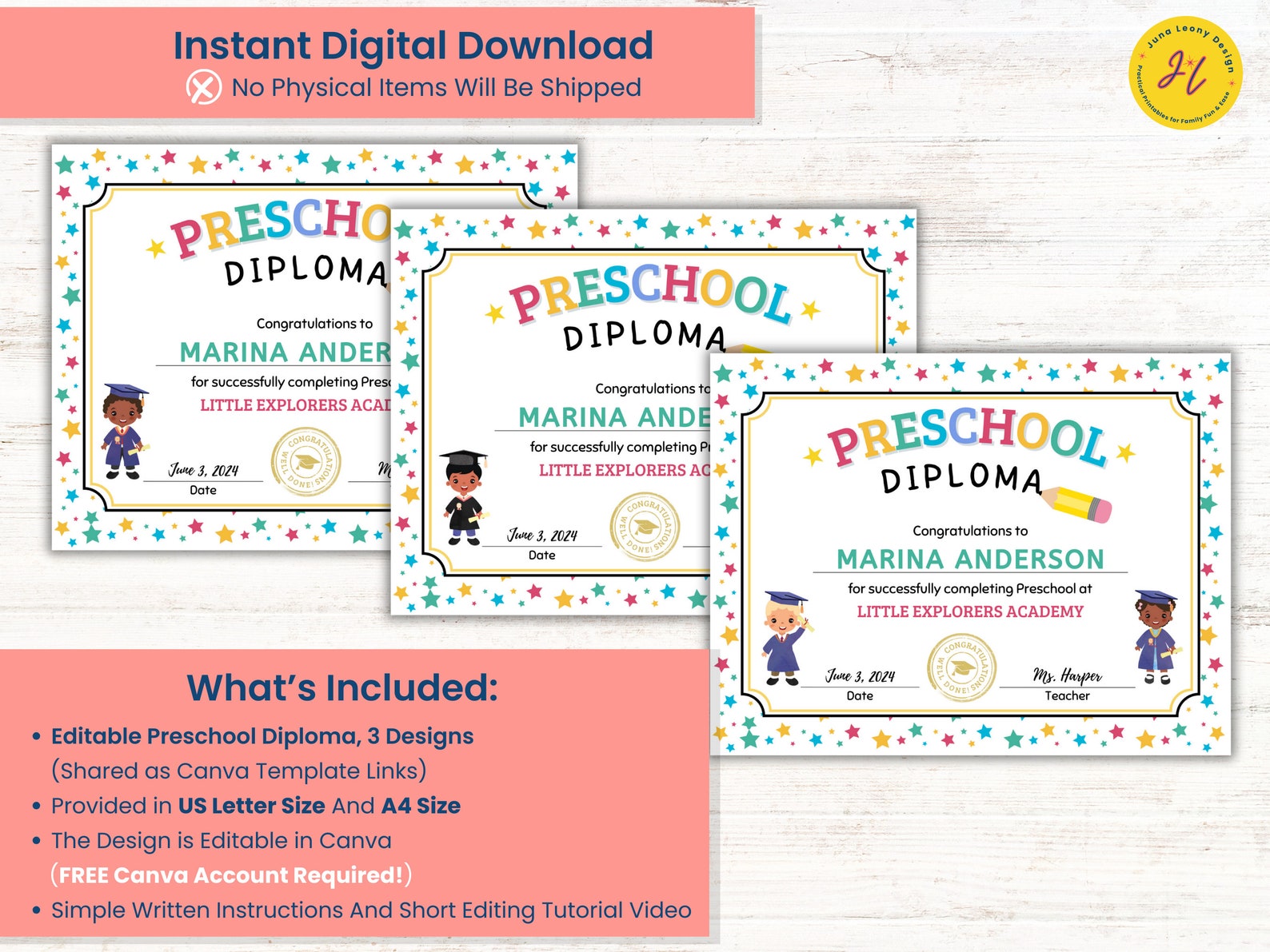 EDITABLE PRESCHOOL CERTIFICATE, Preschool Graduation Diploma, Last Day ...