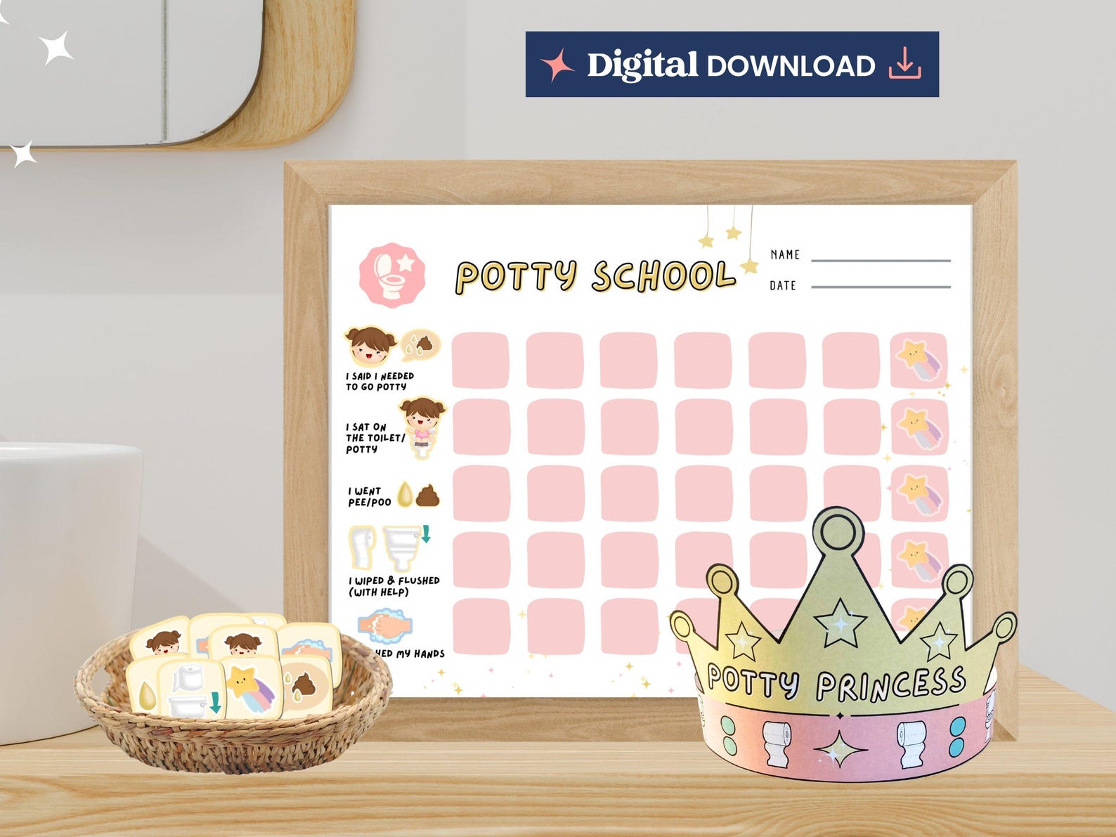 Potty Training Chart for Girls Printable Toddler Reward Sticker Chart ...